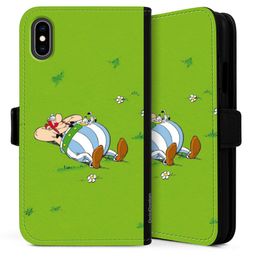 DeinDesign iPhone X Handy Klapph&uuml;lle Handyh&uuml;lle aus Kunst Leder schwarz Flip Case Asterix Official Licensed Product Obelix Sideflip mit langer Lasche