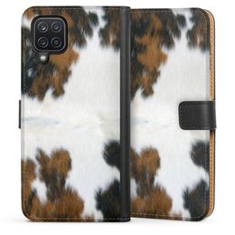 DeinDesign Galaxy A12 Handy Klapph&uuml;lle Handyh&uuml;lle aus Kunst Leder schwarz Flip Case Cow Fur Cow Skin Sideflip mit langer Lasche