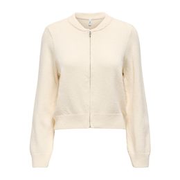 Longstrickjacke Only "ONLTHORA LS O-NECK BOMBER CC KNT", Damen, Gr. L (40), beige (birch), Strick, Obermaterial: 66% Polyester, 34% Baumwolle, unifarben, regular fit, Rundhals, Strickjacken