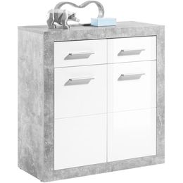 HBZ-MEBLE Kommode HBZ "Stone 2 wei&szlig; Glanz, BxHxT 82x88x37 cm", wei&szlig; (wei&szlig;, beton), B:82cm H:88cm T:37cm, Holzwerkstoff, Sideboards, Kommode, Kommode mit 2 T&uuml;ren, 2 Schubk&auml;sten und 1 Einlegeboden