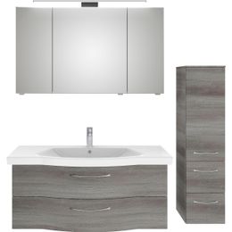 Badmöbel-Set SAPHIR "6005 Sprint 3-teilig, Keramik-Waschtisch mit LED-Spiegelschrank", grau (graphit struktur quer nachbildung), B:152cm H:200cm T:51,5cm, Spanplatte, Kastenmöbel-Sets, Midischrank, inkl. Türdämpfer, 4 Türen, 4 Schubladen, Bad-Set