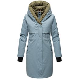 Kurzmantel Navahoo "Snowelf", Damen, Gr. M (38), blau (mittelblau), Obermaterial: 45% Baumwolle, 55% Nylon, Futter: 100% Polyester, Wattierung: 100% Polyester, Ärmelfutter: 100% Polyester, gerade knielang, Ärmel ohne Ärmelschlitz Rippbündchen, Mäntel, Wintermantel mit hohem Kragen und großer Kapuze