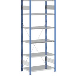 eurokraft pro Steckregal, Bauart leicht, einseitig, HxBxT 2500 x 1000 x 600 mm, blau/verzinkt, Grundregal