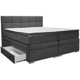 CARRYHOME Boxspringbett, Anthrazit, Textil, H3, 5-Zonen, H&ouml;he ca. 18 cm, 160x200 cm, Topper durchgehend, in verschiedenen Gr&ouml;&szlig;en erh&auml;ltlich, Schlafzimmer, Betten, Doppelbetten
