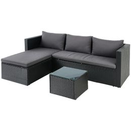 Ambia Garden Loungegarnitur, Schwarz, Dunkelgrau, Metall, Kunststoff, Glas, Textil, F&uuml;llung: Komfortschaum,Komfortschaum, Loungem&ouml;bel, Gartenlounge-Sets
