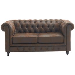 Xora Chesterfield-Sofa, Braun, Schwarz, Holz, Textil, Kiefer, massiv, Sperrholz,massiv, 2-Sitzer, F&uuml;llung: Schaumstoff, 165x73x87 cm, Stoffauswahl, Armteil links, rechts, Wohnzimmer, Sofas & Couches, Sofas, Bigsofas