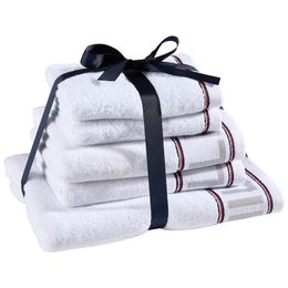 Tommy Hilfiger Frottierset Degree, Wei&szlig;, Textil, 5-teilig, Uni, Badtextilien, Handtuch-Sets