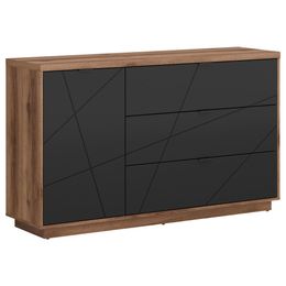 Sideboard, Schwarz, Eiche, Holzwerkstoff, 1 F&auml;cher, 3 Schublade(n) Schubladen, 156x93x42.5 cm, Wohnzimmer, Kommoden & Sideboards, Sideboards