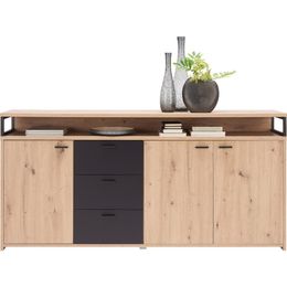 Xora Sideboard, Schwarz, Eiche, Holzwerkstoff, 2 F&auml;cher, 3 Schublade(n) Schubladen, 177.3x87.8x38 cm, in verschiedenen Gr&ouml;&szlig;en erh&auml;ltlich, Wohnzimmer, Kommoden & Sideboards, Sideboards