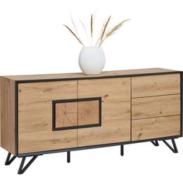 Xora Sideboard, Schwarz, Eiche, Metall, Holzwerkstoff, 2 F&auml;cher, 3 Schublade(n) Schubladen, 160x75x40 cm, Fsc, Beim&ouml;bel erh&auml;ltlich, stehend, Wohnzimmer, Kommoden & Sideboards, Sideboards