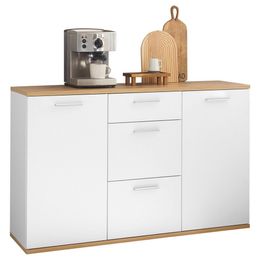 Mid.you Sideboard, Wei&szlig;, Eiche Artisan, Kunststoff, 2 F&auml;cher, 3 Schublade(n) Schubladen, 135x86x38 cm, Beim&ouml;bel erh&auml;ltlich, Wohnzimmer, Kommoden & Sideboards, Sideboards