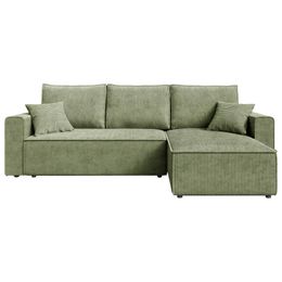 CARRYHOME Ecksofa, Salbeigr&uuml;n, Textil, 3-Sitzer, F&uuml;llung: Schaumstoffflocken,Schaumstoffflocken, Ottomane rechts, seitenverkehrt montierbar, L-Form, 241x138 cm, Liegefunktion, Schlafen auf Sitzh&ouml;he, R&uuml;cken echt, haustierfreundlicher Bezug, Wohnzimmer, Sofas & Couches, Wohnlandschaften, Ecksofas