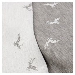 buttinette Halbleinen-Jacquard "Hirsch", graphit/natur