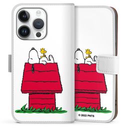 DeinDesign iPhone 14 Pro Handy Klapph&uuml;lle Handyh&uuml;lle aus Kunst Leder wei&szlig; Flip Case Snoopy Peanuts Official Licensed Product Sideflip mit Lasche