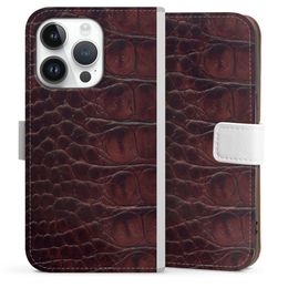DeinDesign iPhone 14 Pro Handy Klapph&uuml;lle Handyh&uuml;lle aus Kunst Leder wei&szlig; Flip Case Leather Crocodile Animal Print Sideflip mit Lasche
