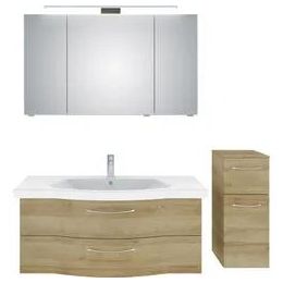 Badm&ouml;bel-Set SAPHIR "6005 Sprint 3-teilig, Keramik-Waschtisch mit LED-Spiegelschrank", braun (riviera eiche quer nachbildung), B:152cm H:200cm T:51,5cm, Holzwerkstoff, Kastenm&ouml;bel-Sets, Badm&ouml;bel-Set, Unterschrank, inkl. T&uuml;rd&auml;mpfer, 4 T&uuml;ren, 3 Schubladen, Bad-Set