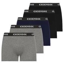 Boxershorts Chiemsee, Herren, Gr. XL, 5 Stk., bunt (grau, schwarz, marine), Single Jersey, Graumeliert (Obermaterial): 71% Baumwolle, 24% Viskose, 5% Elasthan. Obermaterial: 95% Baumwolle, 5% Elasthan, unifarben, Unterhosen, aus Baumwollmischung, elastischer Logobund