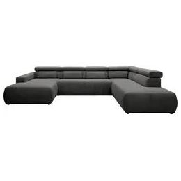 Wohnlandschaft DOMO collection "Brandon, belastbar bis 140kg/ Sitz, B/T: 359/228 cm, U-Form", grau, Sofas, B/H/T: 359cm x 80cm x 228cm, Cord, Recamiere links,mit Sitztiefenverstellung, Kunstleder SOFTLUX;Luxus-Microfaser in Antikleder-Optik (100% Polyester);Luxus-Microfaser (100% Polyester), Antiklederoptik, Wohnlandschaft, mit Sitztiefenverstellung, Cord, grau, B:359cm H:80cm T:228cm