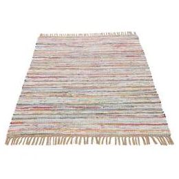 Teppich CarpetFine "Kelim Chindi, Wendeteppich", grau (taupe), B:80cm H:6mm L:150cm, Baumwolle, Polyester, Teppiche, Teppich, handgewebt, Fleckerlteppich mit Fransen, auch vielen in L&auml;ufergr&ouml;&szlig;en