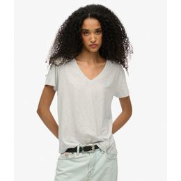 Superdry Damen Strukturiertes T-shirt mit V-ausschnitt und Stickerei Hellblau - Gr&ouml;&szlig;e: 44 2102422000105D8T025