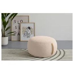 Hocker s.Oliver "Finnian, moderner Designhocker mit Lederriemen, softes Design", beige, B:65cm H:35cm T:65cm, 93% Polyester, 6%Acryl, 1%Baumwolle, Hocker, Hocker, hochwertig, zum Wohlf&uuml;hlen in Luxus-Microfaser/Struktur oder in Boucl&eacute;