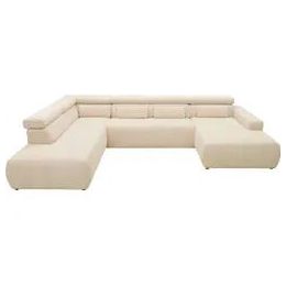 Wohnlandschaft DOMO collection "Brandon, belastbar bis 140kg/ Sitz, B/T: 359/228 cm, U-Form", beige (creme), Sofas, B/H/T: 359cm x 80cm x 228cm, Cord, Recamiere rechts,mit Sitztiefenverstellung, Kunstleder SOFTLUX;Luxus-Microfaser in Antikleder-Optik (100% Polyester);Luxus-Microfaser (100% Polyester), Antiklederoptik, Wohnlandschaft, mit Sitztiefenverstellung, Cord, creme, B:359cm H:80cm T:228cm