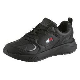 Tommy Hilfiger Sneaker TOMMY JEANS "TJM RUNNER LEATHER", Herren, Gr. 46, schwarz, Lederimitat, Textil, Schuhe Sneaker, Freizeitschuh, Halbschuh, Schn&uuml;rschuh mit reflektierenden Details