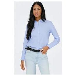Jacqueline de Yong Hemdbluse JDY "JDYMIO L/S SHIRT WVN NOOS", Damen, Gr. 38, cashmere blau stripes:cloud dancer, Web, Obermaterial: 72% Baumwolle, 24% Polyester, 4% Elasthan, gestreift, regular fit h&uuml;ftlang, 1-Knopf-Manschette, Blusen Hemdbluse, unifarben oder gestreift