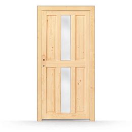 Nebeneingangst&uuml;r Holz Glas, Modell Ulm, Naturholz unbehandelt, 980 x 1980 mm, DIN links innen &ouml;ffnend, individuell konfigurieren