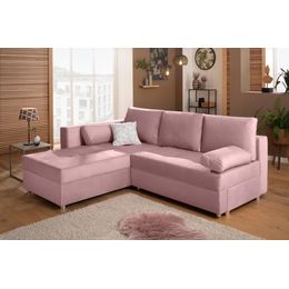 Ecksofa Home Affaire "Italia L-Form", rosa (rose), B:217cm H:80cm T:182cm, Struktur fein (100% Polyester);Microfaser PRIMABELLE(100% Polyester);Samtoptik (100% Polyester), Sofas, Ecksofa, mit Bettfunktion und Bettkasten, Federkern-Polsterung