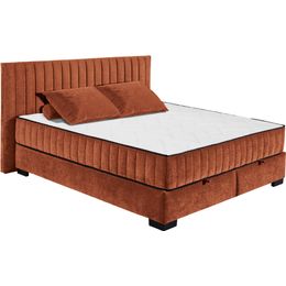 Boxbett ED EXCITING DESIGN "Nagol", braun (cognac), B:205cm L:214cm, 100% Polyester, Komplettbetten, mit Bettkasten, mit Wendematratze, erhältlich in verschiedenen Breiten