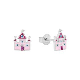 Paar Ohrstecker Prinzessin Lillifee "Schloss-Motiv", silber (silberfarben, rosa, pink, türkis, rosa), Ohrringe, Mädchen, Silber 925 (Sterlingsilber), mit Zirkonia (synth.)