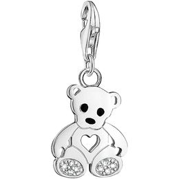 Charm-Einhänger Thomas Sabo "Teddybär mit Herz", schwarz-weiß (silberfarben, schwarz, weiß, weiß), Charms, Damen, Silber 925 (Sterlingsilber), mit Zirkonia (synth.)