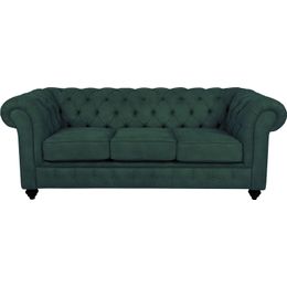 Chesterfield-Sofa Home Affaire "Duc 3-Sitzer", grün, B:198cm H:74cm T:89cm, Samtoptik (100% Polyester);Samtoptik (100% Polyester);Luxus-Microfaser Lederoptik (100% Polyester), Sofas, hochwertige Knopfheftung im Rücken, Samtoptik mit changierender Optik
