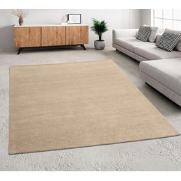 Wollteppich Theko "Gabbeh Uni, Handgefertigt, Teppich, meliert, reine Wolle" Gr. 8, beige, B:300cm H:14mm L:400cm, Wolle, Teppiche, Schlafzimmer, Wohnzimmer, Esszimmer, auch als Läufer oder rund