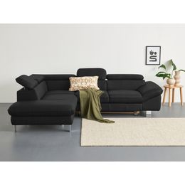 Ecksofa COTTA "Driver L-Form", grau (charcoal), B:268cm H:73cm T:214cm, Kunstleder SOFTLUX;LEDER BEEFY (ein abgedecktes Spalt-Rindsleder) im Sitz und R&uuml;cken (Korpus in Kunstleder);Luxus-Kunstleder;NaturLEDER (echtes Rindsleder) im Sitz und R&uuml;cken (R&uuml;ckseite mit Spannstoff bezogen), Sofas, Ecksofa, mit Kopfteilverstellung, wahlweise mit Bettfunktion & Bettkasten, Topseller