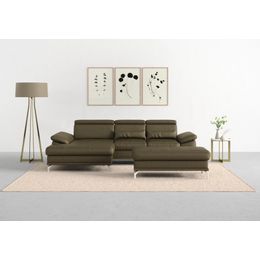 Sit & More Ecksofa SIT & MORE "Cabrio L-Form, B: 295 cm, mit Sitztiefen-, Arm- & Kopfteilverstellung", gr&uuml;n (olive), B:295cm H:87cm T:180cm, Sofas, Ecksofa, 2 Nierenkissen, Federkern, optional Bettfunktion und Stauraum