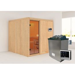 Sauna Karibu "Oulu", beige (naturbelassen), Saunaofen, externe Steuerung, (ohne Ofen), Saunen, Ofen 9 KW externe Strg easy