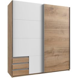 Schwebet&uuml;renschrank wimex "Emden", wei&szlig; (plankeneichefarben, wei&szlig;), B:180cm H:198cm T:64cm, Schr&auml;nke, Schwebet&uuml;renschrank, Mit Au&szlig;enschubk&auml;sten