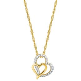 Kette mit Anhänger Amor "Herzen", gold (silberfarben, gelbgoldfarben, weiß), Halsketten, Damen, Silber 925 (Sterlingsilber), L: 45, mit Zirkonia (synth.)