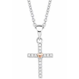 Kette mit Anhänger s.Oliver JUNIOR "Halskette Herz Kreuz", rosa (silber, 925, roségoldfarben), Halsketten, Mädchen, Silber 925 (Sterlingsilber), L: 40 B: 1,2mm, mit Zirkonia (synth.), B:1,2mm