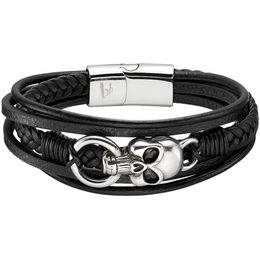 Lederarmband Bruno Banani "Schmuck", schwarz (edelstahlfarben, schwarz), Armbänder, Damen, 21cm, Edelstahl Leder, Edelstahl, Leder