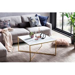 Couchtisch Salesfever "Caorle Coffeetable im eleganten Stil", weiß (weiß, gold, gold, weiß), B:80cm H:45cm T:80cm, Tische, Eleganz trifft Funktion: Tischplatte in Marmoroptik