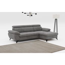 Ecksofa COTTA "Hudson L-Form, B: 261 cm", grau (mouse), B:261cm T:166cm, Sofas, Ecksofa, mit Kopfteilverstellung, wahlweise mit Bettfunktion & Bettkasten