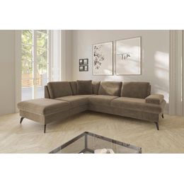 Sit & More Ecksofa SIT & MORE "Morris Jubi L-Form, B: 238 cm", braun (hellbraun), B:238cm H:83cm T:202cm, 100% Polyester, Sofas, Ecksofa, mit Armteilfunktion & 1 Zierkissen, optional Bettfunktion