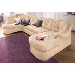 Wohnlandschaft DOMO collection "Flores auch in Leder-Bezug, B/T/H: 293/180/86 cm, U-Form", beige (creme), B:293cm H:84cm T:182cm, NaturLEDER (echtes Rindsleder) in Sitz und Rücken. Korpus in passendem Kunstleder SOFTLUX bezogen;Microfaser PRIMABELLE (100% Polyester) / Struktur ( 100% Polyester );Kunstleder SOFTLUX / Struktur ( 90% Polyester, 10% Polyacryl ), Sofas, wahlweise mit Bettfunktion, wahl