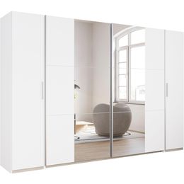 Schwebetürenschrank Rauch "Kleiderschrank Drehtürenschrank Schrank Garderobe KRONACH TOPSELLER", weiß (alpinweiß, griffleisten alu, mit 2 spiegel), B:311cm H:210cm T:59cm, Holzwerkstoff, Schränke, mit Dreh- und Schwebetüren und Spiegel, viele Böden MADE IN GERMANY