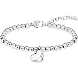 Armkette BOSS "HONEY HEART BEADS", silber (edelstahlfarben), Armbänder, Damen, 19cm, Edelstahl