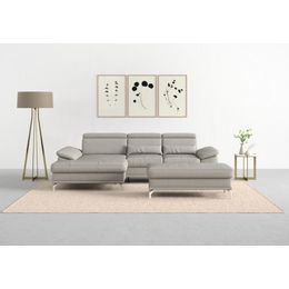 Sit & More Ecksofa SIT & MORE "Cabrio L-Form, B: 295 cm, mit Sitztiefen-, Arm- & Kopfteilverstellung", grau (hellgrau), B:295cm H:87cm T:180cm, Sofas, Ecksofa, 2 Nierenkissen, Federkern, optional Bettfunktion und Stauraum, Topseller