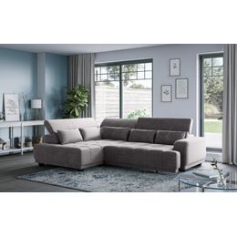 Ecksofa COTTAgraphite, 92% POLYESTER (PES) / 8% POLYAMID (PA), Wohnzimmer, Sofas, "Jade - L Form, Sitzbreite 201 cm", inkl. Kopfteilverstellung und